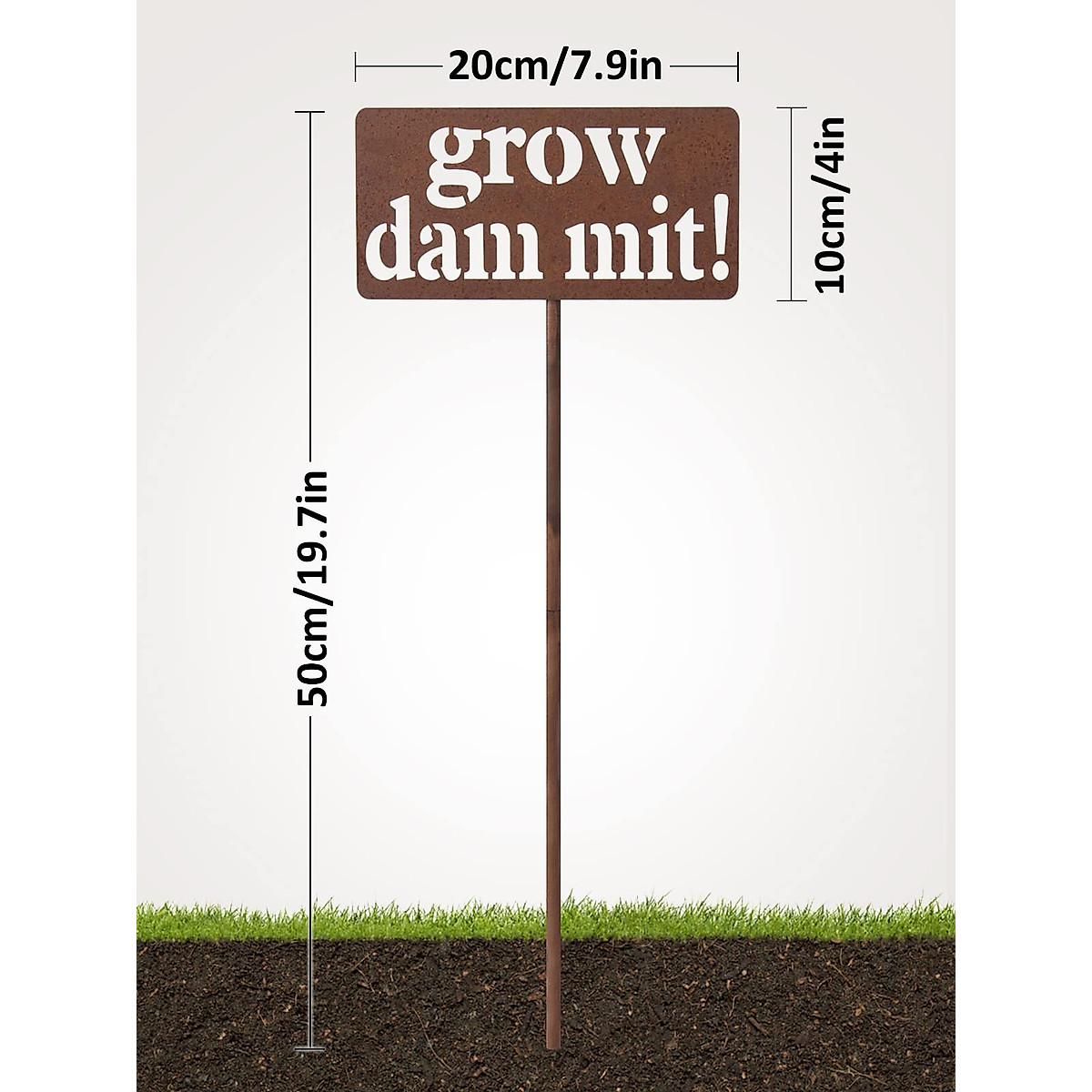 Grow Dammit Garden Signs Decor- Metal Garden Stakes Sign Funny Gardening Gifts with Gift Box for Women Men and Gardeners (19.7 Inches Tall)
