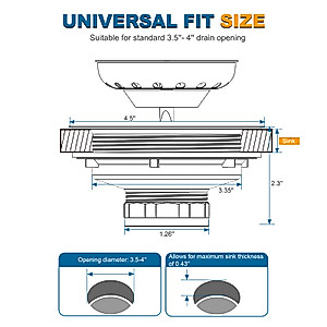 BOTEMY Stainless Steel Sink Drain Strainer Kit 3-1/2 inch Kitchen Drain Assembly with Metal Center Knob Basket Stopper Replacement for Standard Kitchen Sinks, Brushed