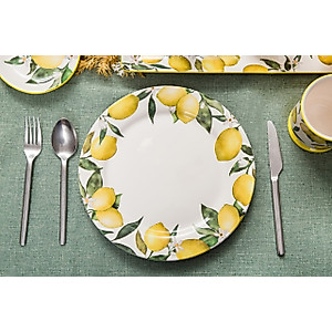 Bico Lemon Dreams 11 inch Dinner Plates, Set of 4, for Pasta, Salad, Maincourse, Microwave & Dishwasher Safe