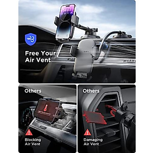 LISEN Phone Holder for Car [Anti-Slip & Anti-Scratch] Universal Long Arm Car Phone Holder Mount Dashboard Windshield Strong Suction Car Phone Holder Mount for iPhone 14 13 Pro S22 S21 & All