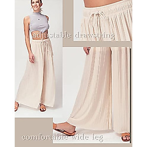 URBAN DAIZY Women's Wide Leg Pants - Woven Pleated with Lining Palazzo High Waisted Elastic Waist Casual Lounge Trousers A64_1028 Ash Rose XL