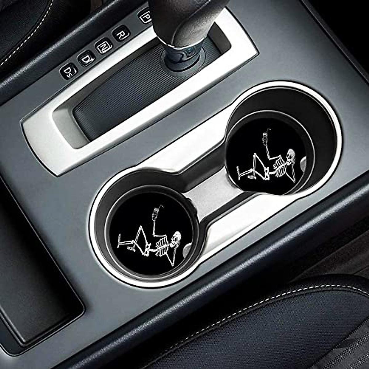Car Coasters for Drinks Absorbent, 2 Pack Cup Holders, 2.56" Ceramic Stone & Non-Scratch Cork Base Coasters, Auto Accessories for Women & Men, Human Skeleton Cocktail Funny Skull