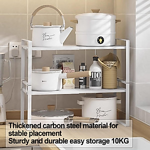 LONONE Under Cabinet Organizer Shelf Under Sink Organizer Kitchen Adjustable Under Sink Organizers and Storage Bathroom,White,Double Layer