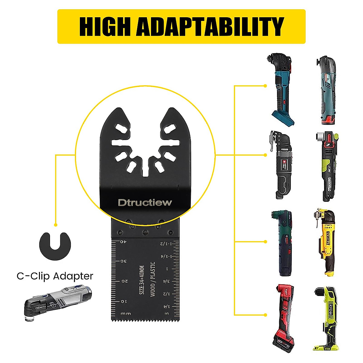 DTRUCTIEW Oscillating Saw Blades, Quick Release Multi Tool Blades Kits Universal Oscillating Tool Blades Compatible with Dewalt, Ryobi, Makita, Bosch, Craftsman (100 Pieces)