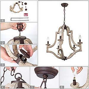 LOG BARN Farmhouse Chandelier, Wood Chandelier Lighting for Kitchen Island, Dining Room, 5-Light, 23” W