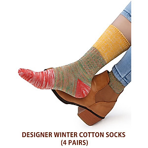 VERO MONTE 4Pairs Cotton Socks for Women -Womens Slouch Socks Cotton Crew(7-9.5)