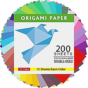 Origami Paper Double Sided Color - 200 Sheets - 20 Colors - 6 Inch Square Easy Fold Paper for Beginner