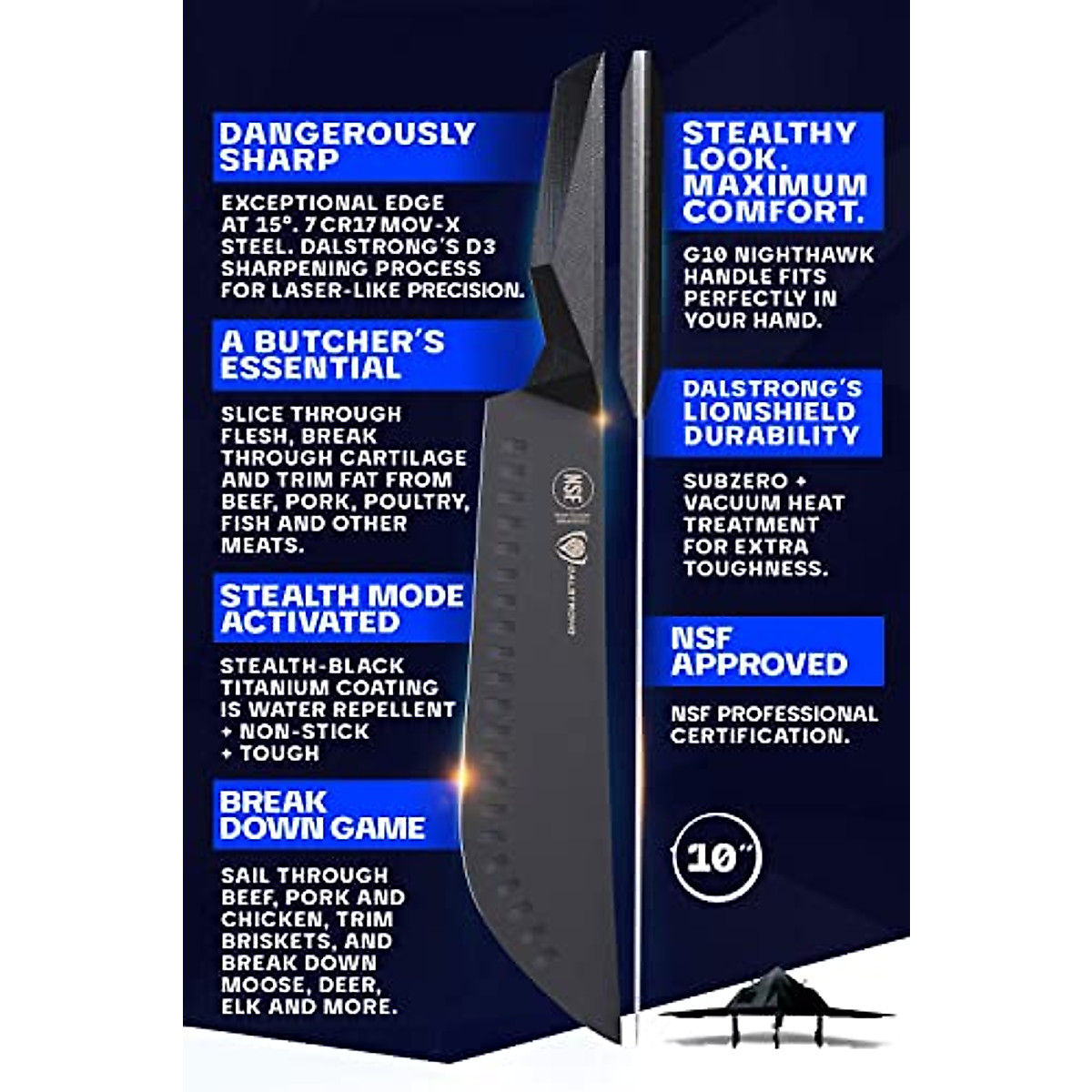 Dalstrong Bull-Nose Butcher Knife - 10 inch - Shadow Black Series - Black Titanium Nitride Coated - High Carbon 7CR17MOV-X Vacuum Treated Steel - Breaking Kitchen Knife - Sheath - NSF Certified