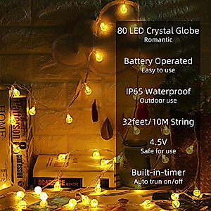 Metaku Globe Fairy Lights Battery Operated 33ft 80LED String Lights with Remote Waterproof Indoor Outdoor Hanging Decorative Christmas Lights for Home Party Patio Garden Wedding