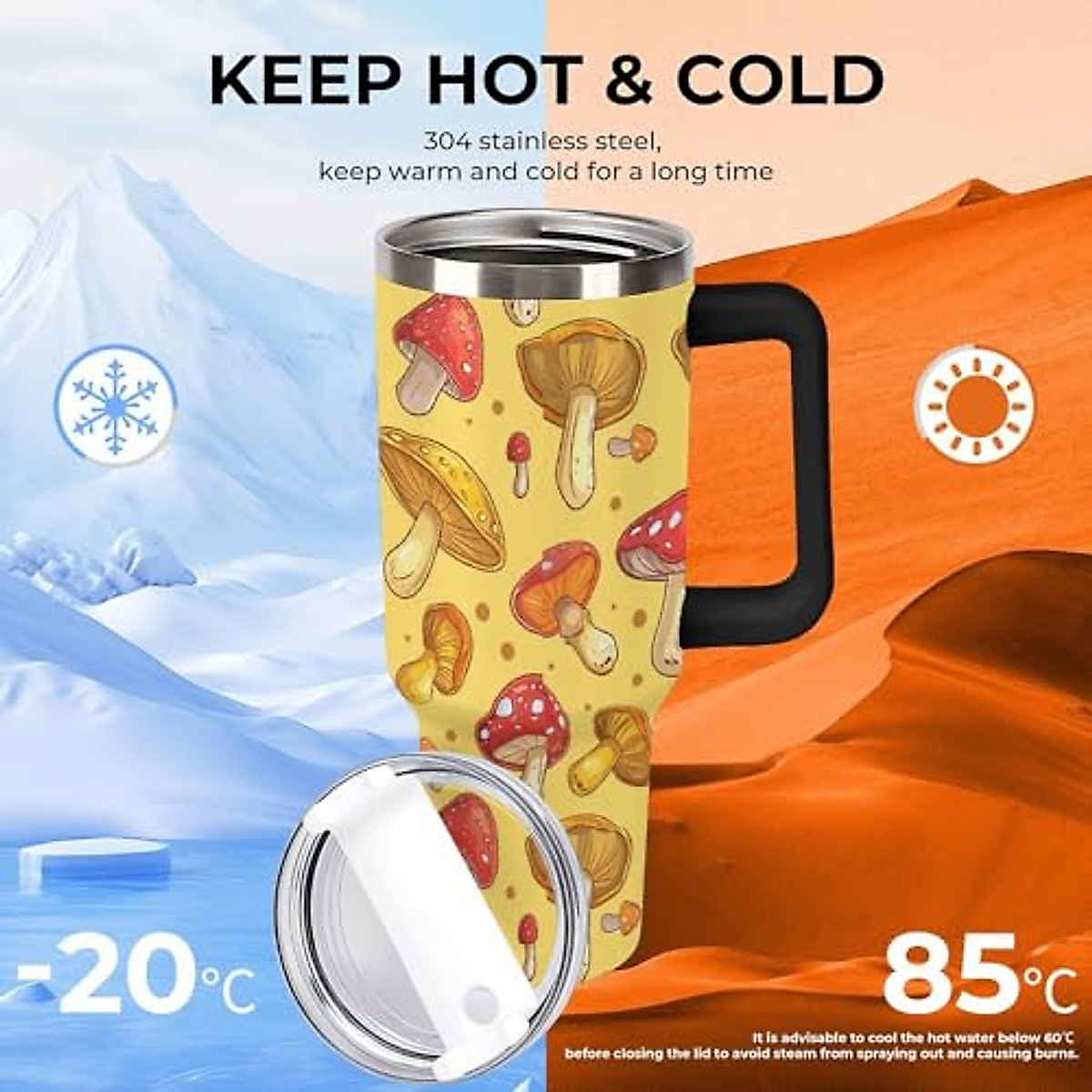 The Various Mushroom Art 40OZ Tumbler Stainless Steel Travel Mug Water Bottle Car Cup Tea Cups with Lid Black-style