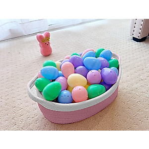 GIFTEXPRESS Pink & White Woven Basket - 13" x 8" x 5" Cotton Rope Organizing Baskets for Baby Items or Cat & Dog Toys - Cute Soft Gift Storage Bin w/Handles