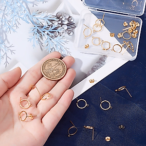 Beebeecraft 1 Box 20Pcs 18K Gold Plated Stud Earrings with Loop Simple Circle Geometry Earring Posts with 20Pcs Butterfly Ear Back for Valentine's Day Jewelry Making