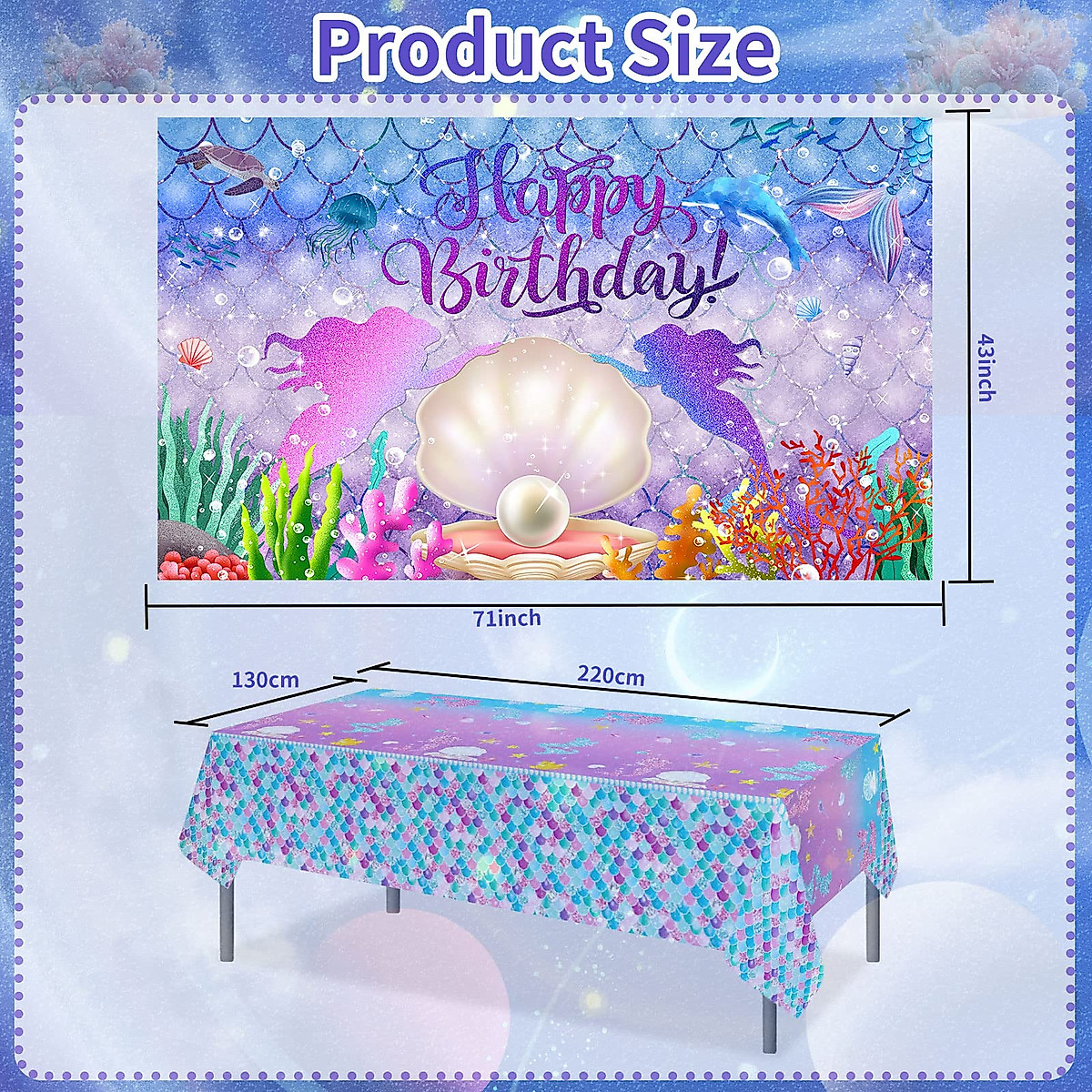 Freechase Mermaid Birthday Party Decorations - 345PCS Mermaid Birthday Theme Party Supplies Balloon Garland Kit, Happy Birthday Party Supplies with Dinnerware Banner Set for Boys Girl Kids -16 Guest