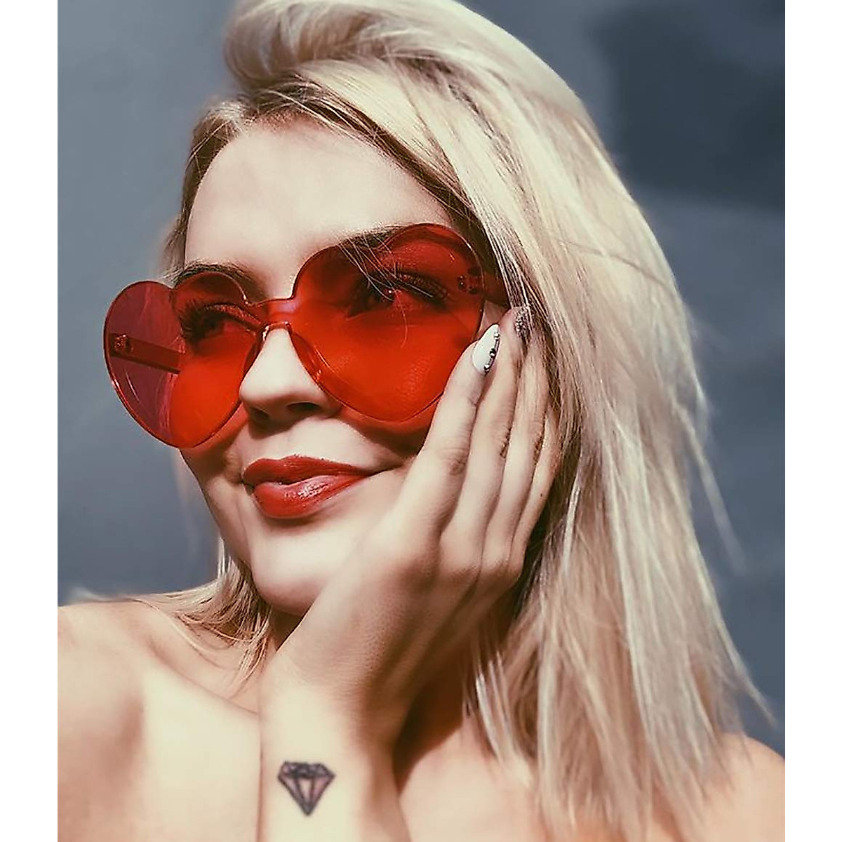 SUNOVELTIES 18 Heart Shape Rimless Sunglasses Transparent Candy Color Glasses Colorful Party Eyewear for Women