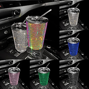 Zcargel Bling Drink Coffee Mug, Crystal Drink Cup 20 Oz Stainless Steel Straw Coffee Cup Travel Mug Leak-proof Insulated Coffee Mug With Straw Water Cup Straight Cup For Home Office