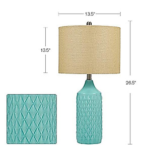 Catalina 19970-000 Cassie Quilted Ceramic Table Lamp with Linen Drum Shade, 26.5", Classic Aqua Blue