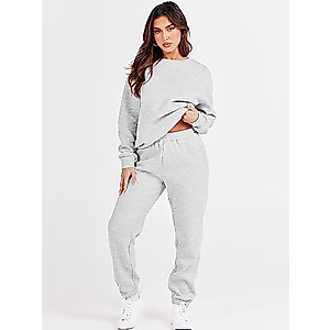 ANRABESS Women's 2 Piece Lounge Sets Fall Outfits Long Sleeve Cozy Casual Crew Neck Sweatsuit Matching Set 2023 Fashion Clothes Loungewear A1014qianhuahui-L