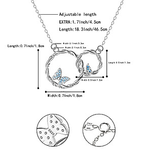 BriLove 925 Sterling Silver Cubic Zirconia Dainty Butterfly Double Circles Pendant Necklace for Women Mom Mothers Day/Valentines Day/Birthday/Christmas/Anniversary Blue Topaz Silver-Tone