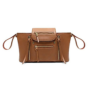 miss fong Stroller Organizer with Insulated Cup Holder Stroller Accessory Bag, Stroller Caddy with Adjustable Strap to Fit All Strollers (Brown)