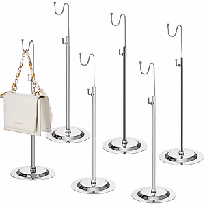 Therwen 6 Pcs Bag Display Stands Purse Display Stand Adjustable Height Handbag Holder for Home Boutique Store Counter Retail(Silver)