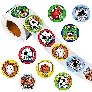 500 Pcs Sports Roll Stickers for Laptop Scrapbook Skateboard Luggage Helmet, Football Soccer Baseball Basketball Decals School Rewards for Kids Teens Adults Party Favors 8 Designs (Mixed Balls)