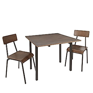 Silverwood Owen 3-Piece Industrial Wood and Metal Dining Set Table and Chairs, 36" x 36" x 30", Brown