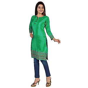 Indian Kurtas for Women Silk Long Kurti Tunic Party Wear Top (Green, 4XL)