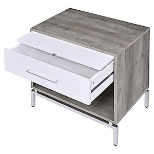 Acme Cistus Wooden Accent Table in Weathered Gray Oak and White