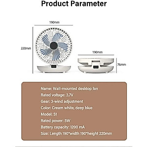 Household Dual-use Kitchen Fan - Portable Powerful Table Fan Wall-mounted Fan, 3 Speed Wind 120° Rotate Desktop Fan, Adjustment Table Fan for Kitchen Home (White (Straight Plug-Not Rechargeable))