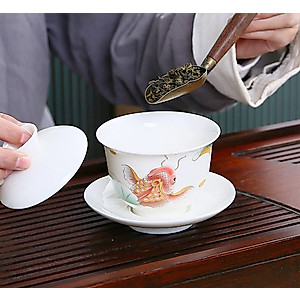 Emoyi Fish Pattern China Traditional Teacup Porcelain Gaiwan Tea Set 150ml