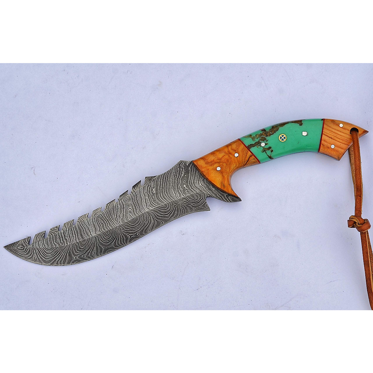 Sharp Forest Knives Handmade Damascus Steel 12 Inches Full Tang Hunting Knife BK-3054 - Beautiful Olive Wood & Resin Handle