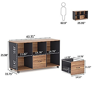 Tribesigns 2 Drawers Lateral File Cabinets, Home Office 43 inches Mobile Wood Filing Cabinet Printer Stand with Wheels and Open Storage Shelves,Drawers for Letter Size