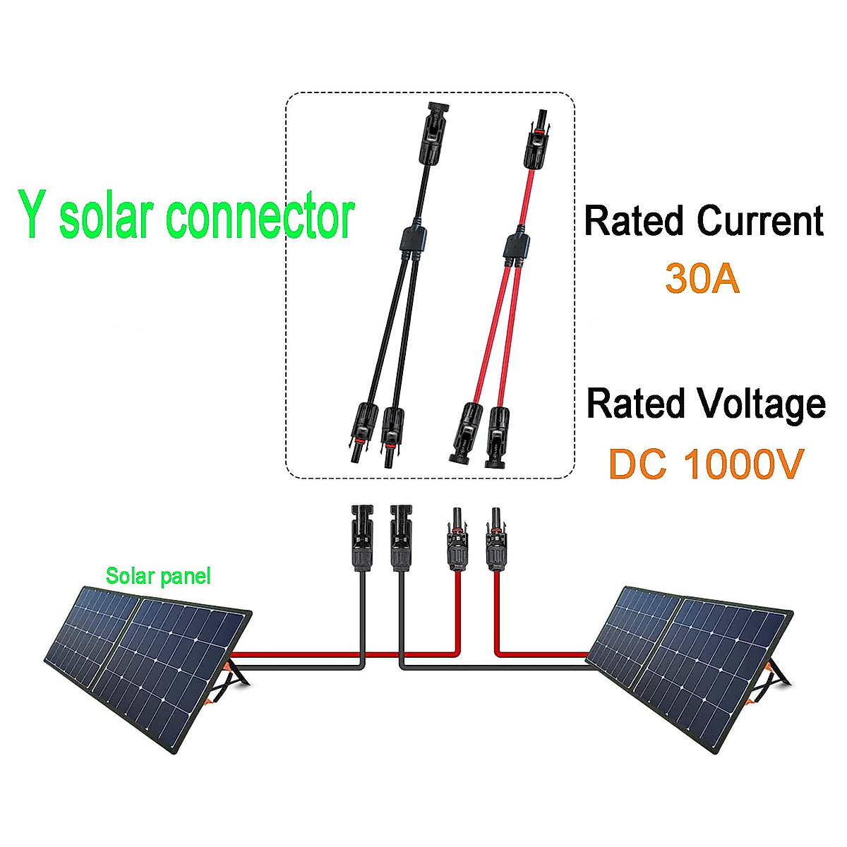 WOODGUILIN Solar Y Connector,Solar Y Branch Parallel Cable,Solar 1 to 3 Male Female Connector Adapter,10AWG 45A Waterproof IP68 40CM Cable,for Solar Panels,Solar Cells (MFFF&FMMM, 1 Pair)