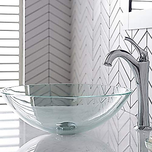KRAUS 16 1/2-inch Crystal Clear Glass Bathroom Vessel Sink and Arlo™ Faucet Combo Set with Pop-Up Drain, Chrome Finish