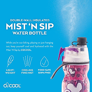 O2COOL Mist 'N Sip Misting Water Bottle 2-in-1 Mist And Sip Function With No Leak Pull Top Spout (Hearts)