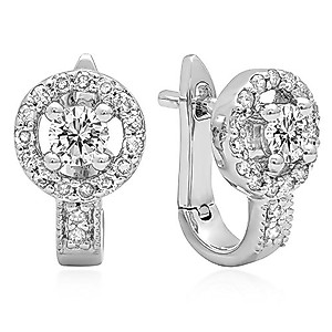 Dazzlingrock Collection 0.50 Carat (ctw) 14K Round White Diamond Ladies Halo Style Hoop Earrings 1/2 CT, White Gold