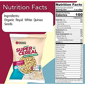 Awsum Snacks SUPERCEREAL 6oz - Certified USDA Organic, Vegan, Gluten Free, Non GMO, Kosher & Grain, Dairy and Sugar Free Cereals - Diabetic Healthy Snack - Cereal Puffed Quinoa Plain