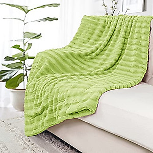 Home Soft Things Derby Double Sided Faux Fur Throw Blanket, Citron, 60'' x 80'', Soft Plush Heavy Comfy Couch Sofa Bed Cover for Winter Snuggly Gorgeous Blanket for Adults