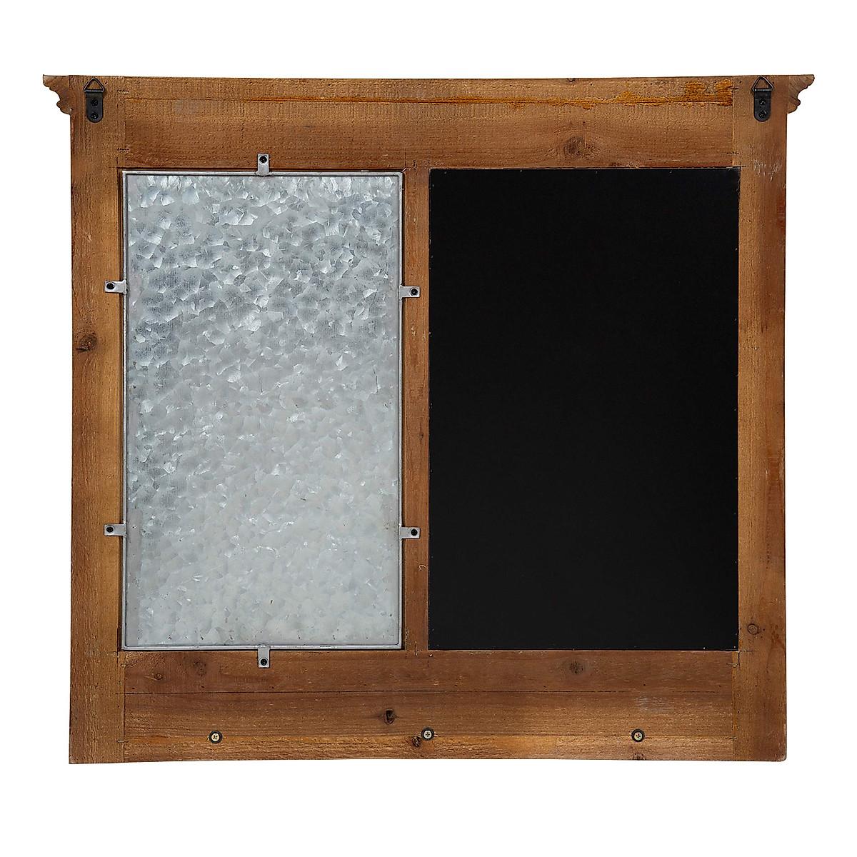 Kate and Laurel Idamae Wood Framed Chalkboard Wall Organizer with Mail Holders and Key Hooks, 28" x 25", Rustic Brown, Farmhouse-Inspired Chalkboard