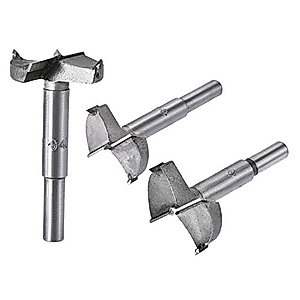 uxcell Forstner Wood Boring Drill Bits 40mm 42mm 45mm Dia. Hole Saw Carbide Alloy Steel Tip Round Shank Cutting for Hinge Plywood Wood Tool 3in1 Set