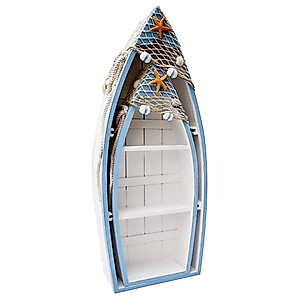 Morning View Wood Boat Shelf Decor Nautical Beach Theme Display Boat with 2 Shelves Standing Boat Shelf Wooden Boat Shelf Nautical Home Decor 19 Inch and 24 Inch 2 Pack