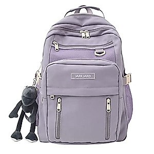 JARKJARD Cute Aesthetic Backpack Kawaii Backpack for School with Cute Pendant Casual Daypack Middle Student Travel College Bookbag for Girls Large Capacity(Purple)