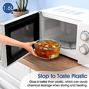 NUTRIUPS 1.6L Glass Food Storage Containers Set, Round Meal Prep Containers, Glass Bowls With Lid