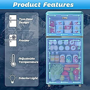 WANAI 3.2 Cu.Ft Mini Fridge Door Design With Freezer Compact Refrigerator with Freezer,7 Level Adjustable Thermostat Removable Shelves Small Refrigerator for Office Dorm Apartment Blue