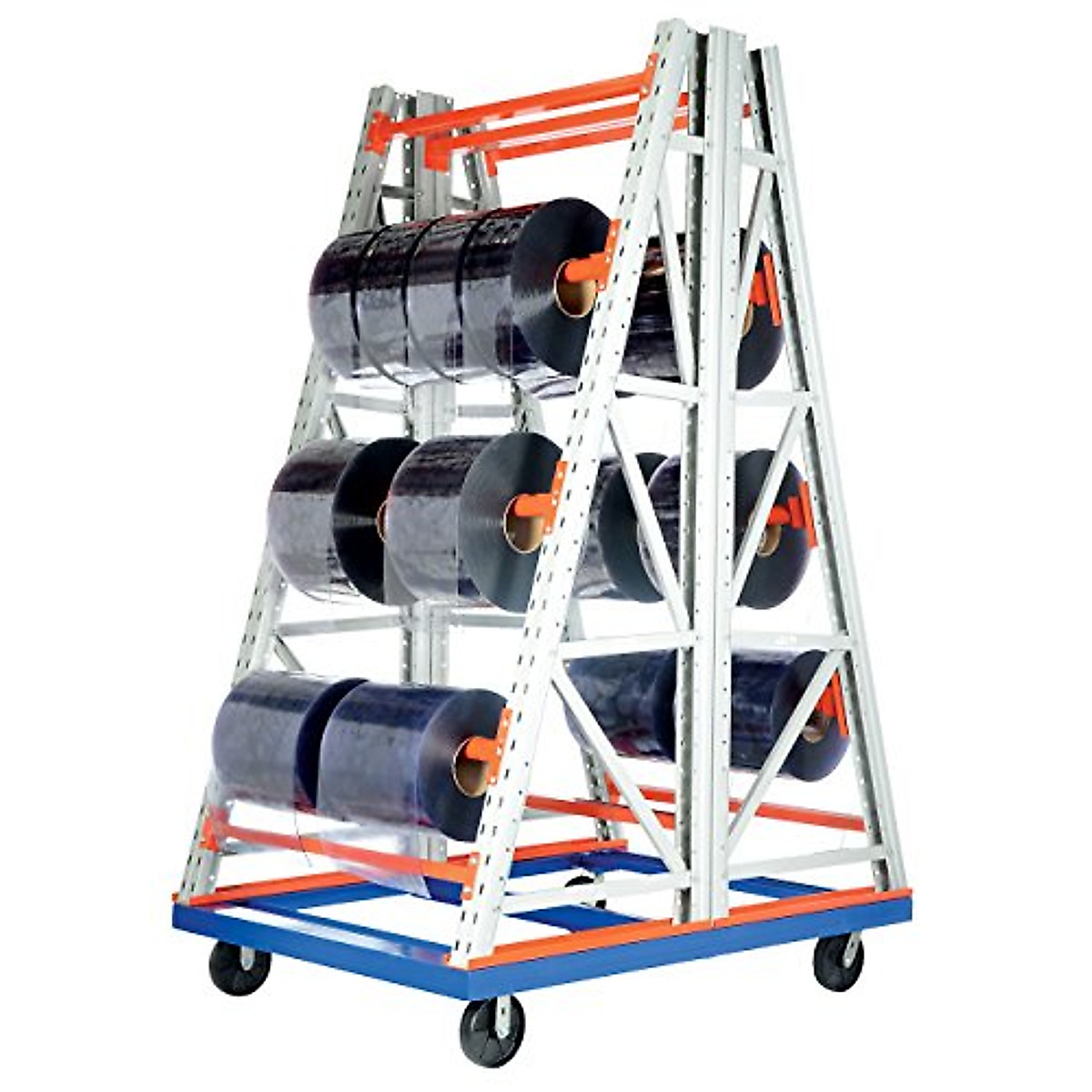 Vestil RERC-CT-468 Portable Two Sided Reel Rack, 53" x 73" x 108", Silver Frame/Orange Bracket