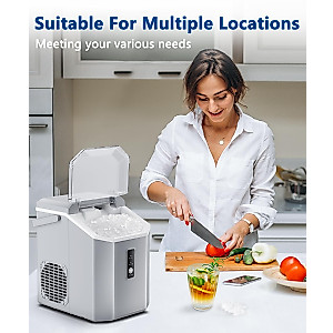 Joy Pebble Nugget Ice Maker, 10,000pcs/33lbs/Day, Portable Handheld Nugget Ice Maker Machine with Handle, Ice Makers Countertop Self-Cleaning, Ice Scoop and Basket, for Home/Office/Party, Silver