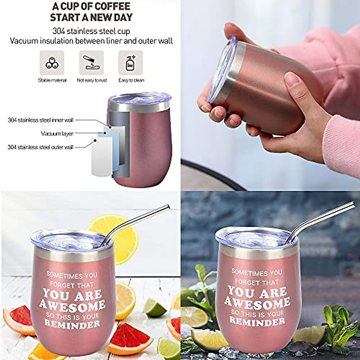 Sqeffort Valentine's Day Gifts for Women, Tumbler Christmas Birthday Gift for Wife Sister Girlfriend Friend Lover, Socks, Bottle Opener Stopper, Loofah Sponge, Greeting Card (Rose Gold)