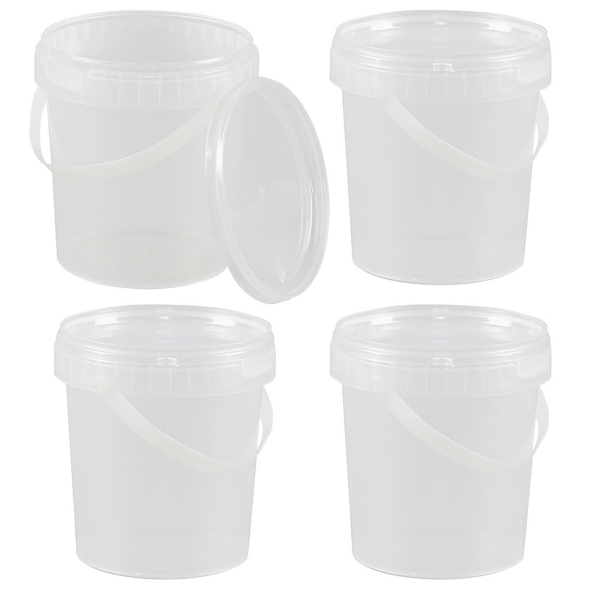 Xyskin 10 Pack Round Plastic Bucket Food Storage Containers, 28 oz Ice Cream Buckets with Lid and Handle, Clear