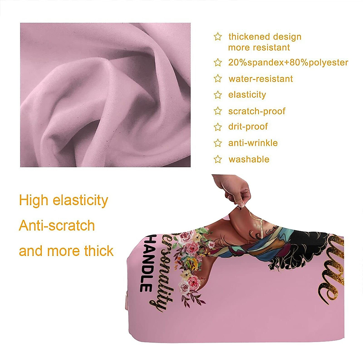 Hepmant Travel Suitcase Protector African American Woman Elastic Protective Washable Luggage Cover With Concealed Zipper Suitable For 18-32 Inch 【S (for 18-21 inch luggage)】