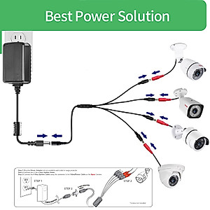 Security-01 AC 100-240V to DC 12V 2A Power Supply Adapter with 4 Ways Splitter Cable for Security Camera/DVR/NVR/Led Strip Lights/Router/Monitor/Keyboard,UL Listed